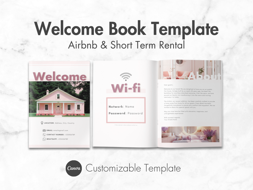 Airbnb Welcome Book Template Pink | CANVA Guest Book | VRBO Booking ...