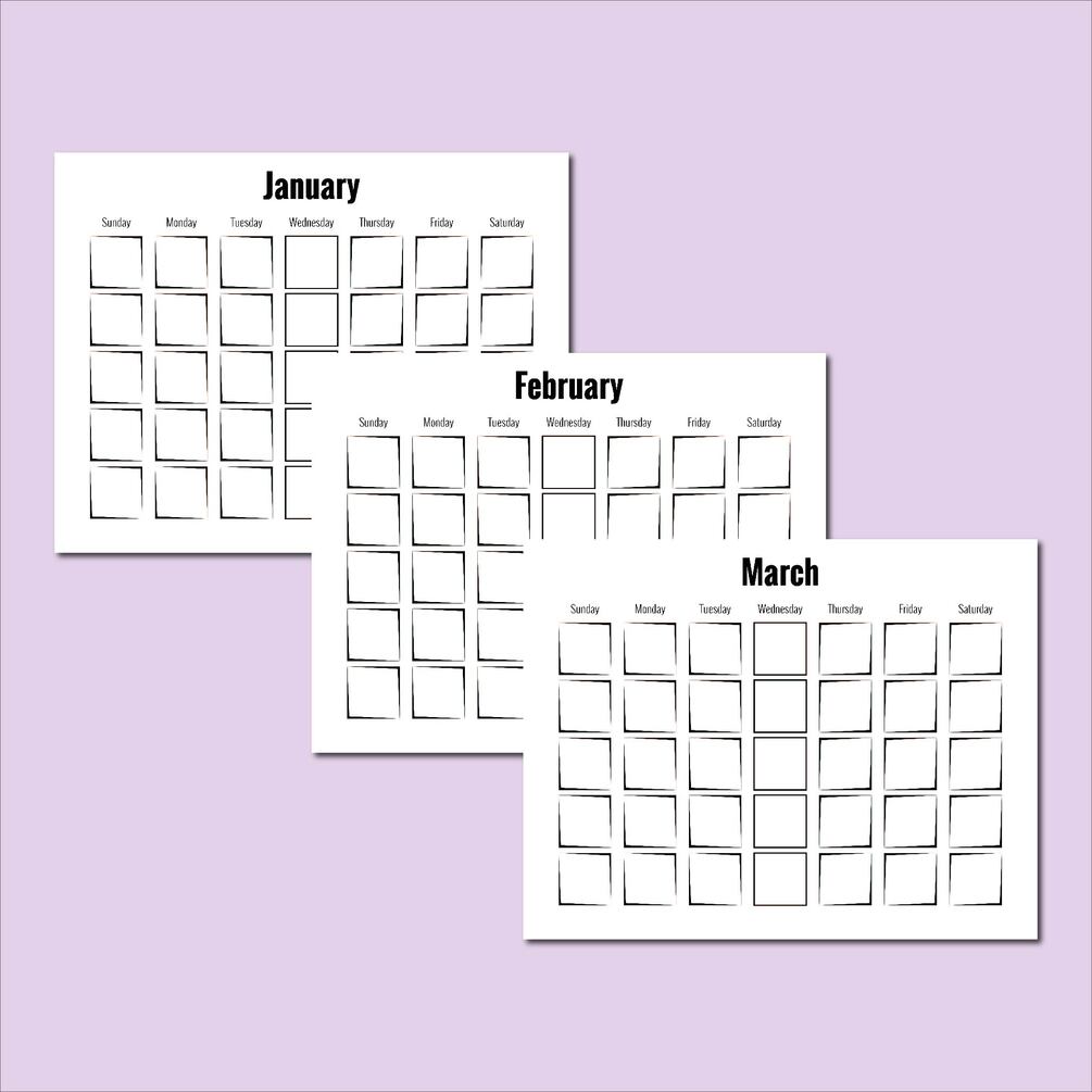 Minimalistic Calendar Instant Download, Black and White, Sunday or ...