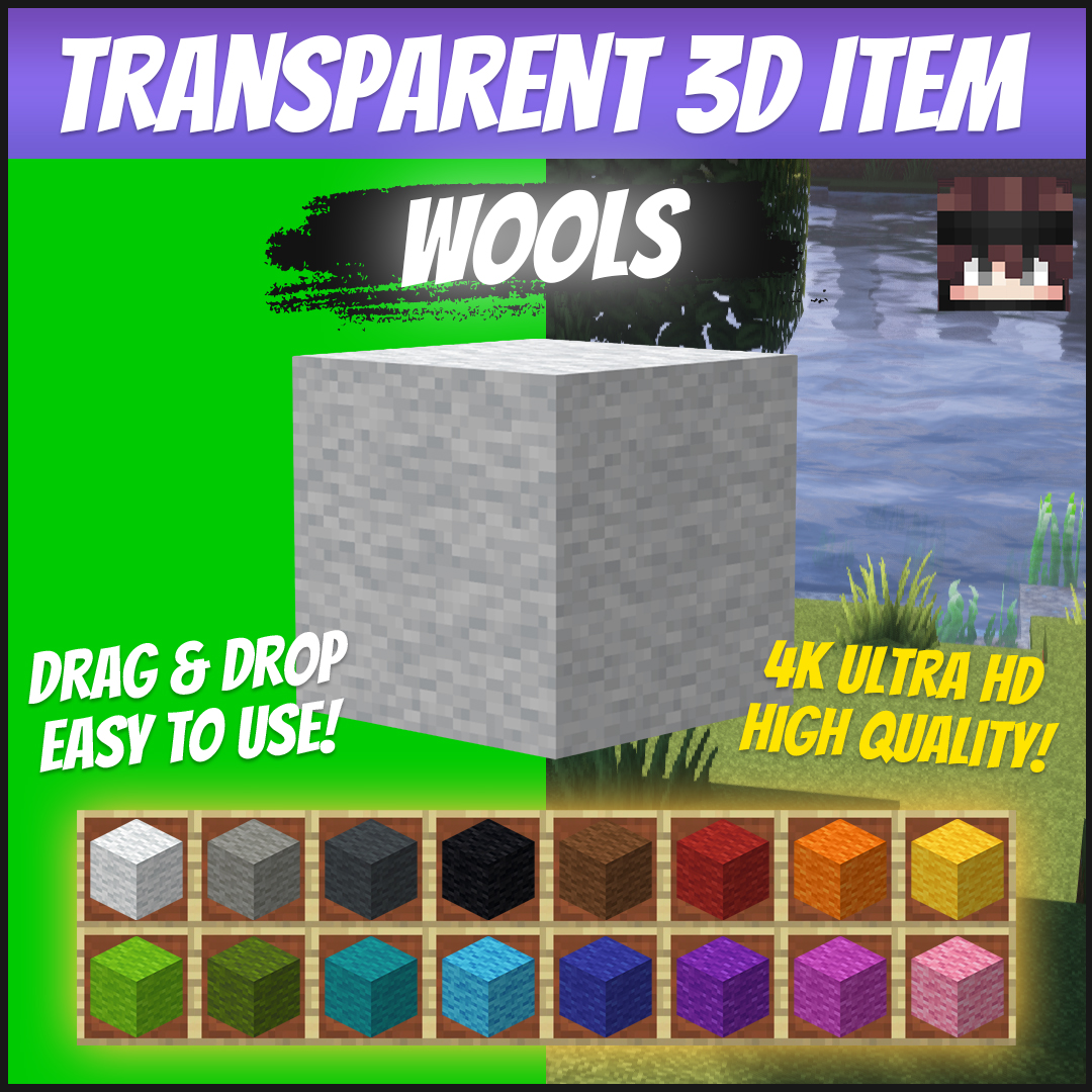 Minecraft Transparent 3D Item丨16 Colors of Wools (4K Ultra HD)