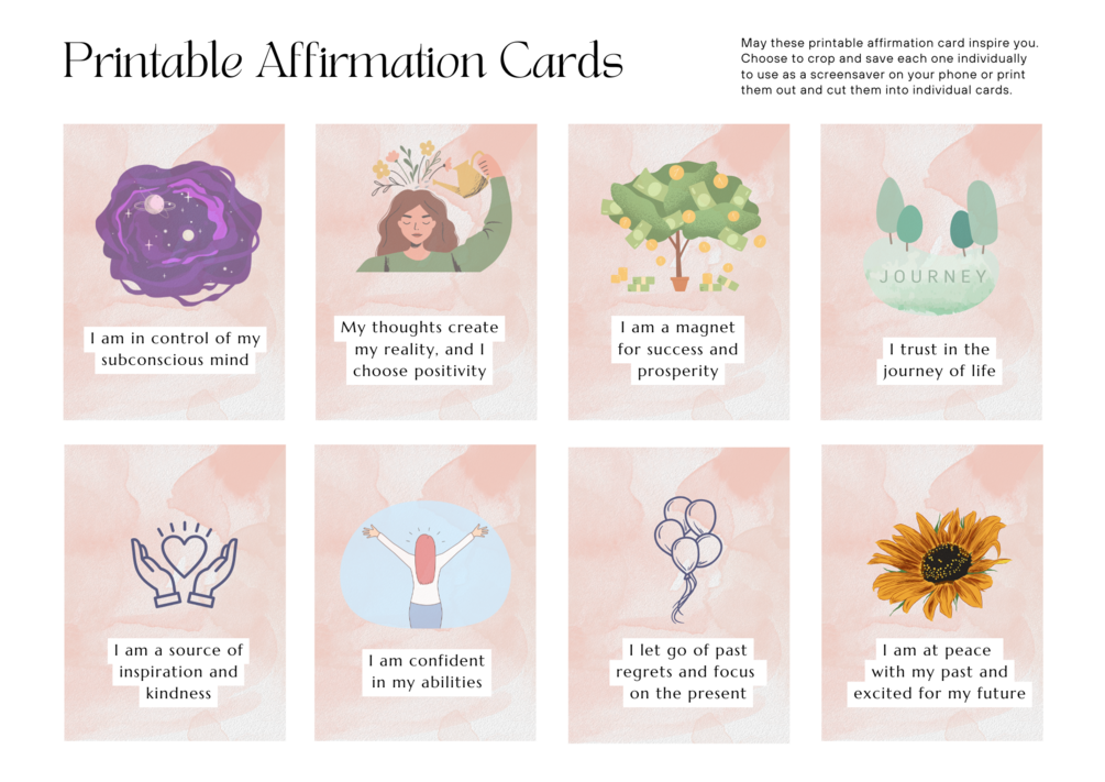Printable Daily Affirmation Cards For Self-Care, Self-Confidence ...