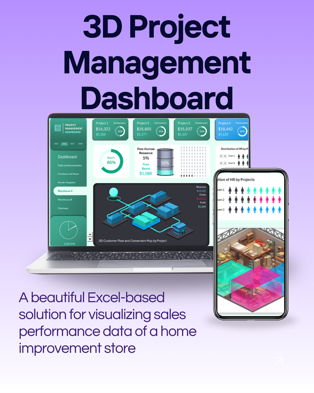 3D Project Management Dashboard in Excel – Ready-to-Use Template