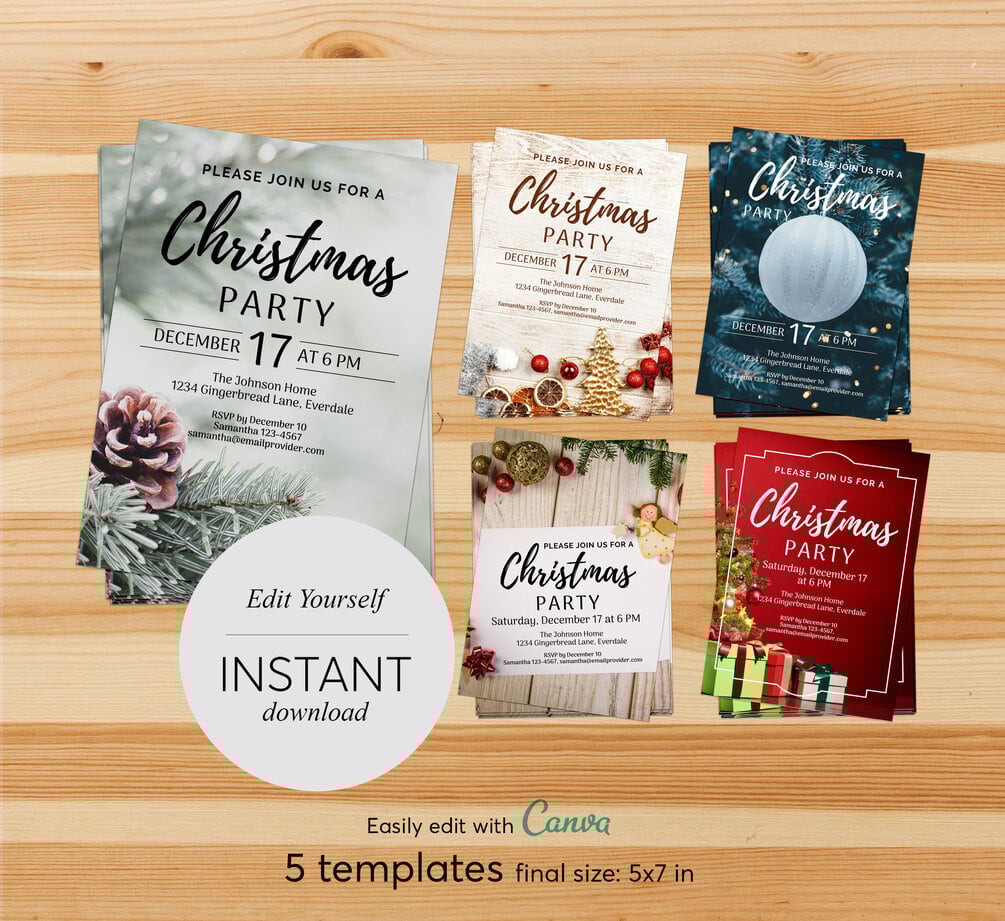 5 Editable Christmas Invitation Template - Editable in Canva