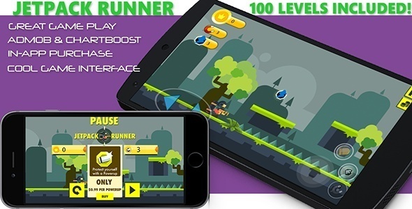 Jetpack Runner 1 Game Template - 100 Levels Buildbox File Included