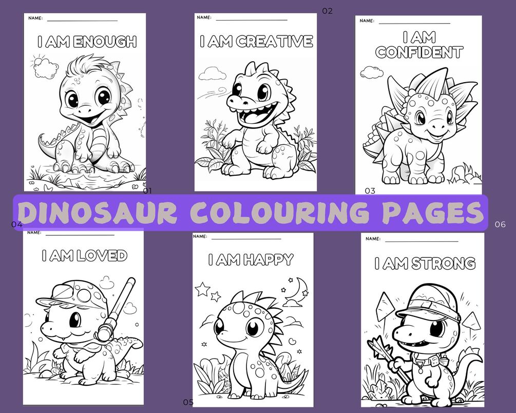 Dinosaur Coloring Pages Worksheet in Black and White Cute Illustrative ...