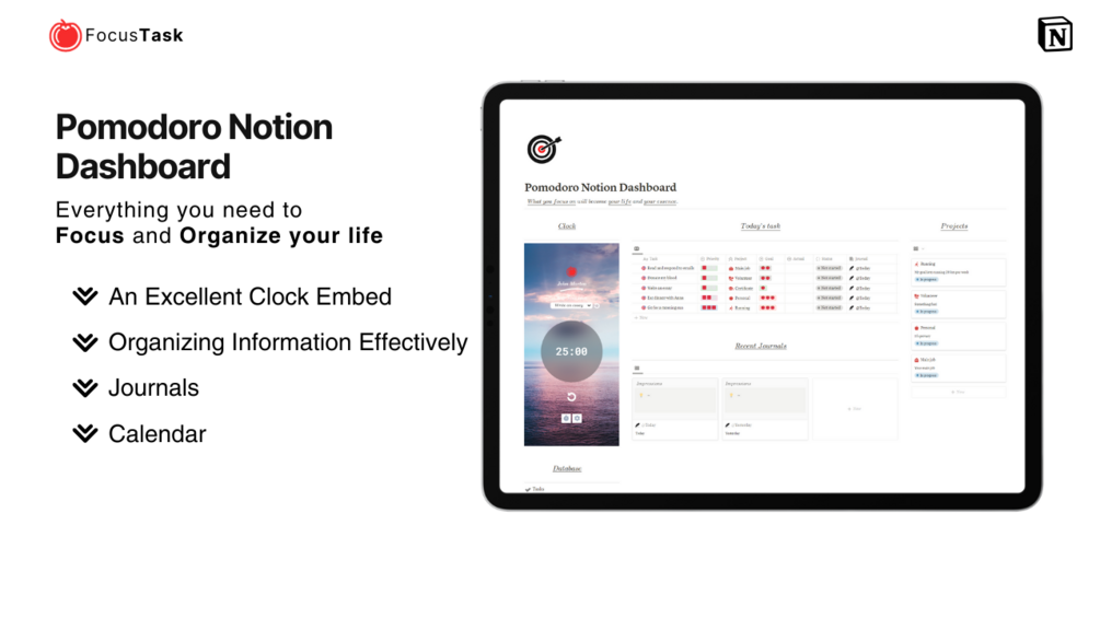 Pomodoro Notion Dashboard