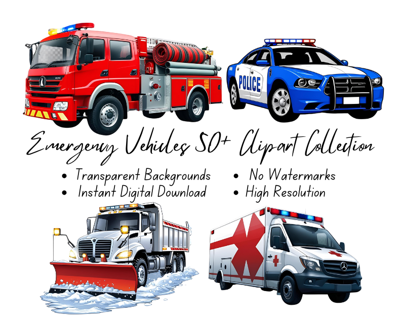Emergency Vehicles 50+ Clipart Collection | High-Resolution Digital ...