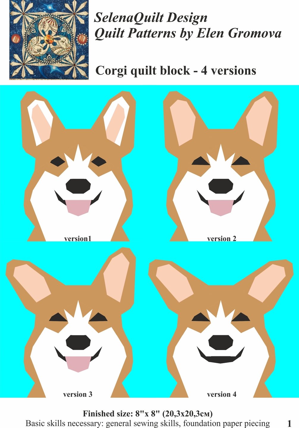 Welsh corgi - Dog Quilt block pattern