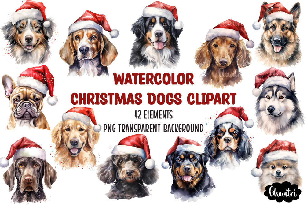 Watercolor Christmas Dogs clipart