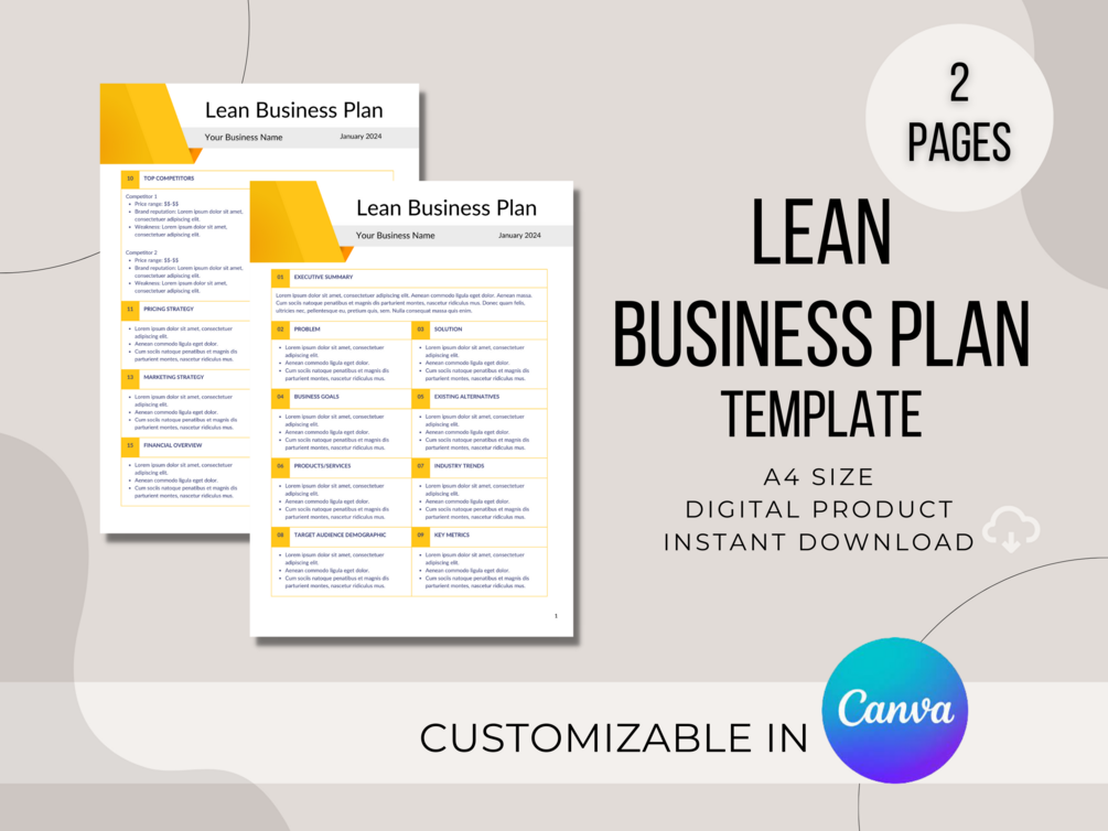 Start Up Business Plan - Yellow - Lean (2 pgs)