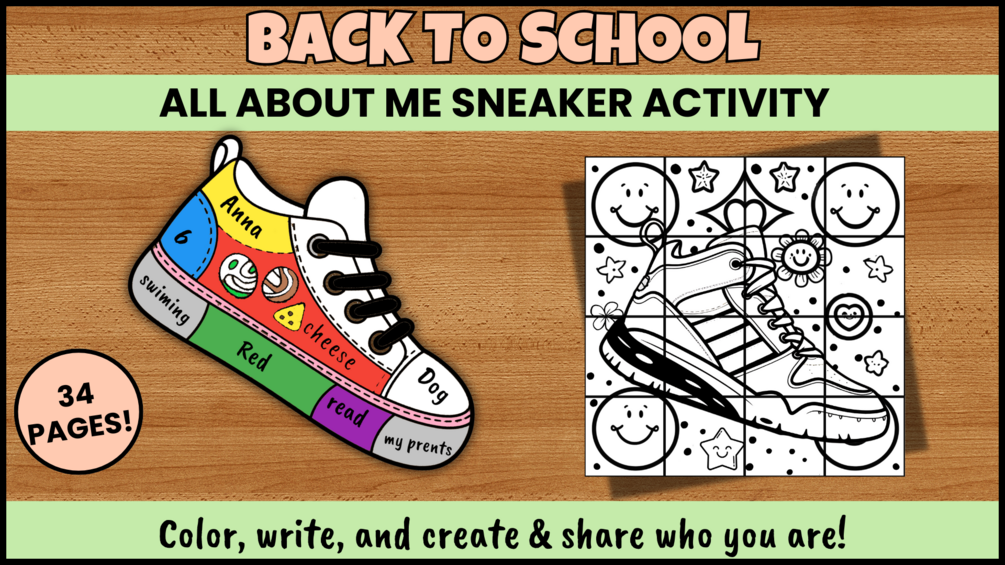 all about me sneaker | worksheets, writing prompt | poster ,bulletin board