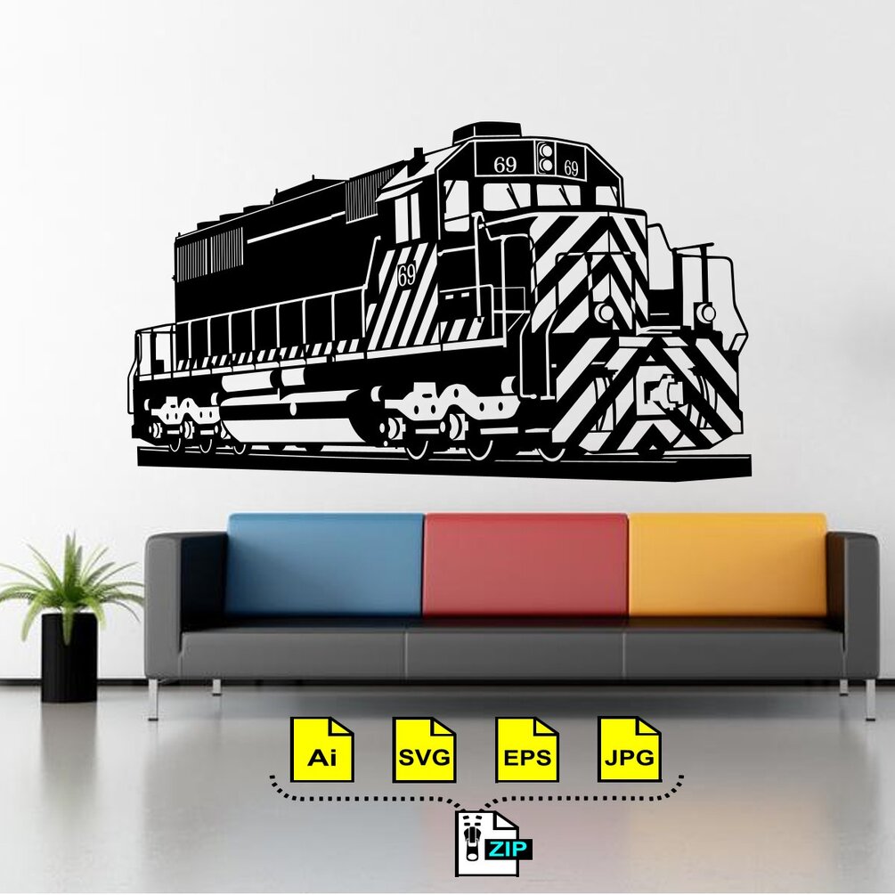 Diesel Freight Locomotive Vector – Wall Decal SVG | AI | EPS ...
