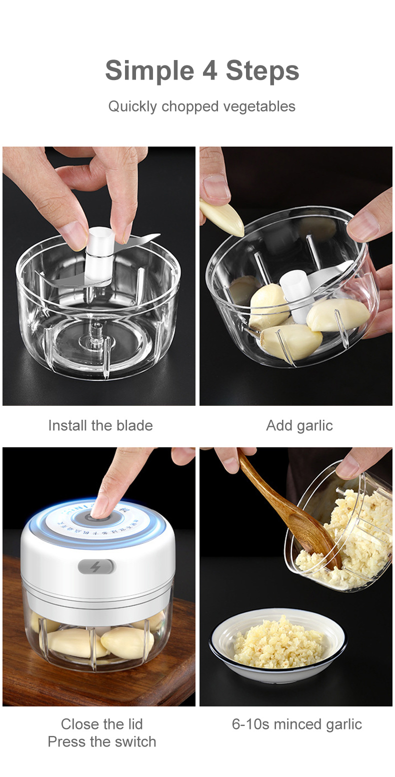 Mini Garlic Masher USB Food Mixer Kitchen Electric Garlic Crusher Meat ...