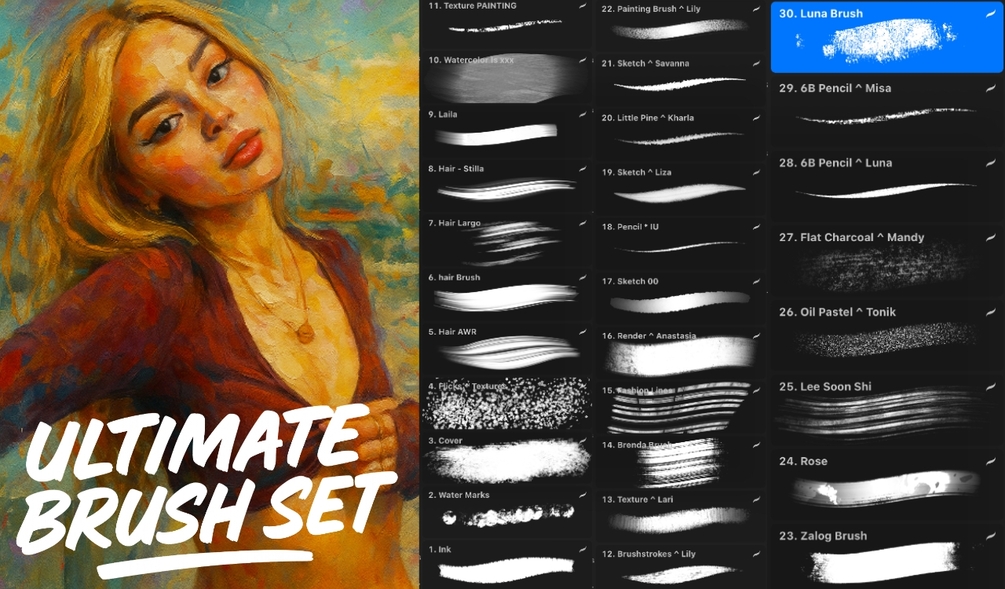 🌠 Over 20+ Brushes for Procreate • Portrait Illustration • Oil Painting • Sketch Pencil • And ...