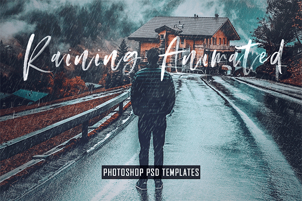 Animated Raining Photoshop PSD GIF Template & Actions