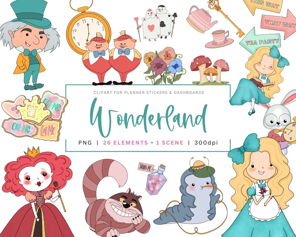Enchanted Wonderland Clipart Collection - Watercolor Alice in ...