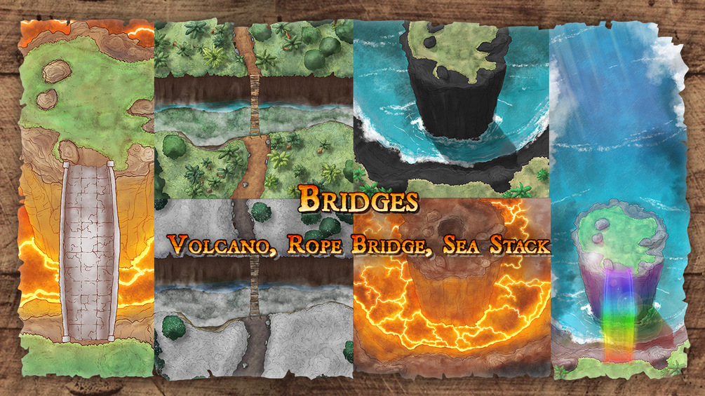 Bridges - Volcano, Rope Bridge, Sea Stack