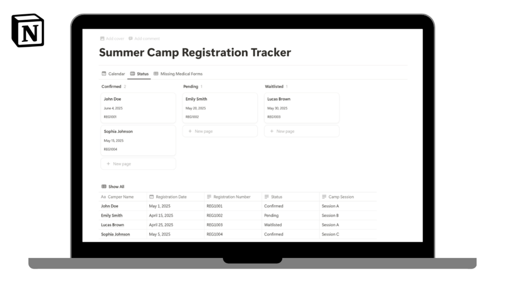 Summer Camp Registration Tracker