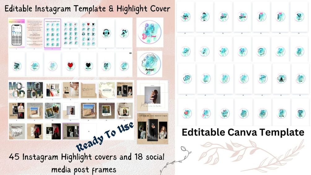 45 Instagram story highlight cover | 18 Template Canva Instagram | Canva Social Media Template ...