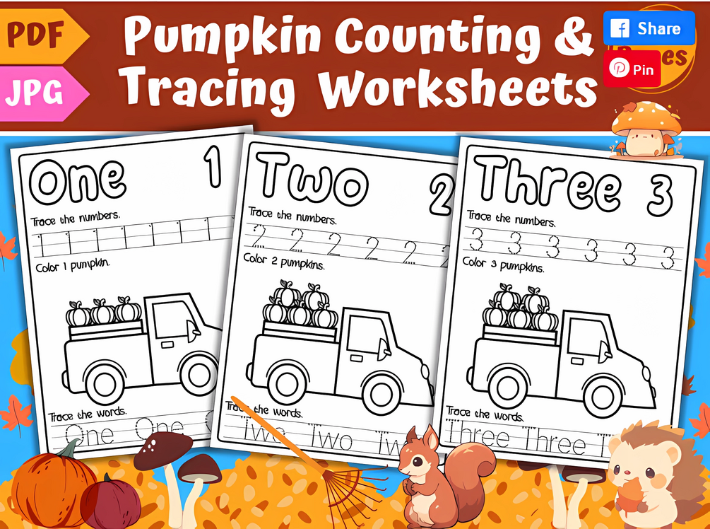 Pumpkin Counting and Tracing Worksheets