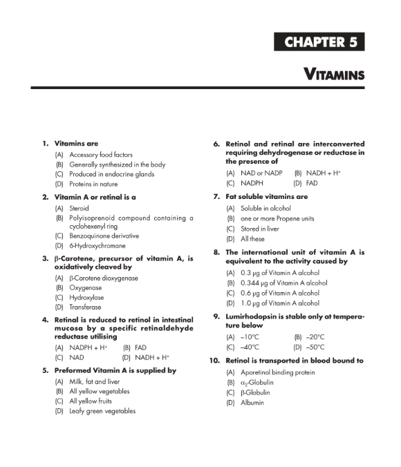 Fat-soluble vitamins MCQ