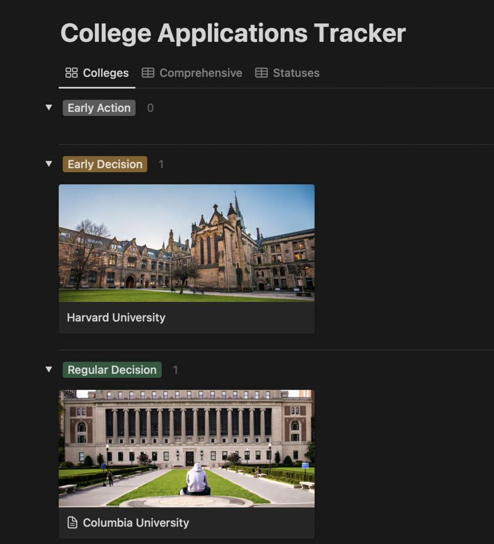 Notion College Applications Tracker