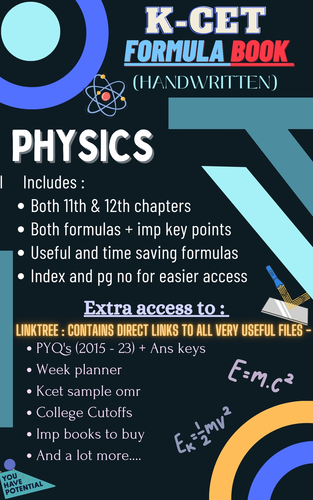 KCET PCM HANDWRITTEN FORMULA + IMP KEY POINTS BOOK(INCLUDES DIRECT DRIVE LINK TO ALL USEFUL ...