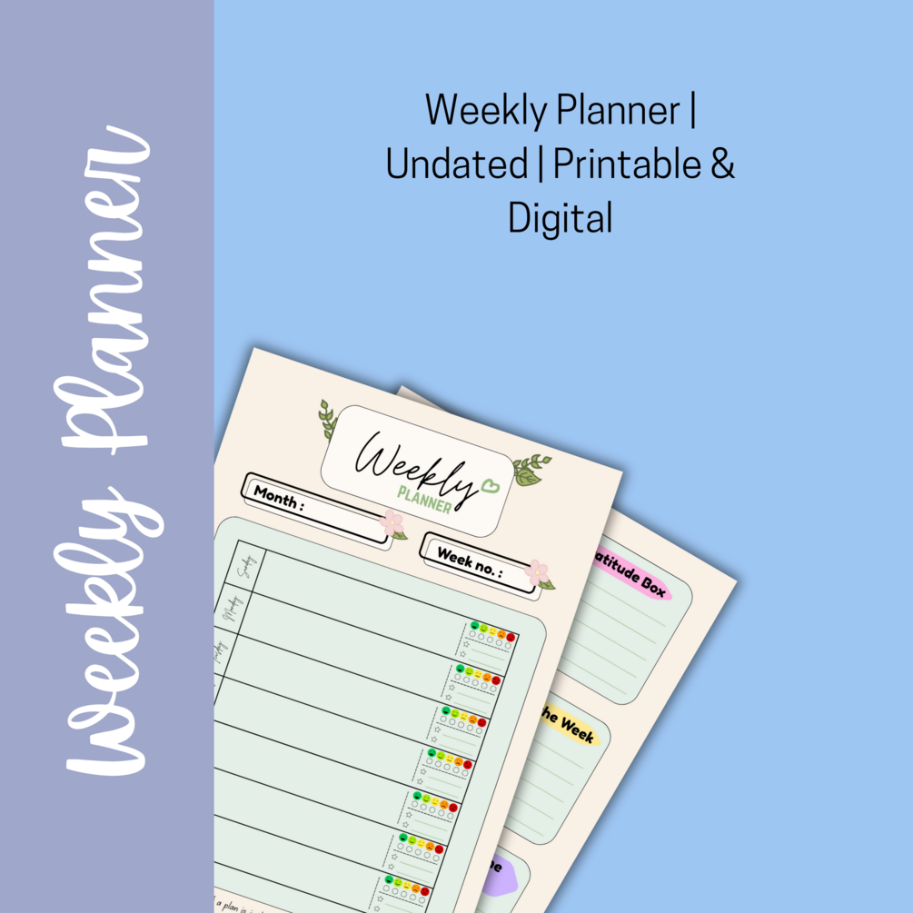 Weekly Calm Planner | Undated | Printable & Digital | Green Color