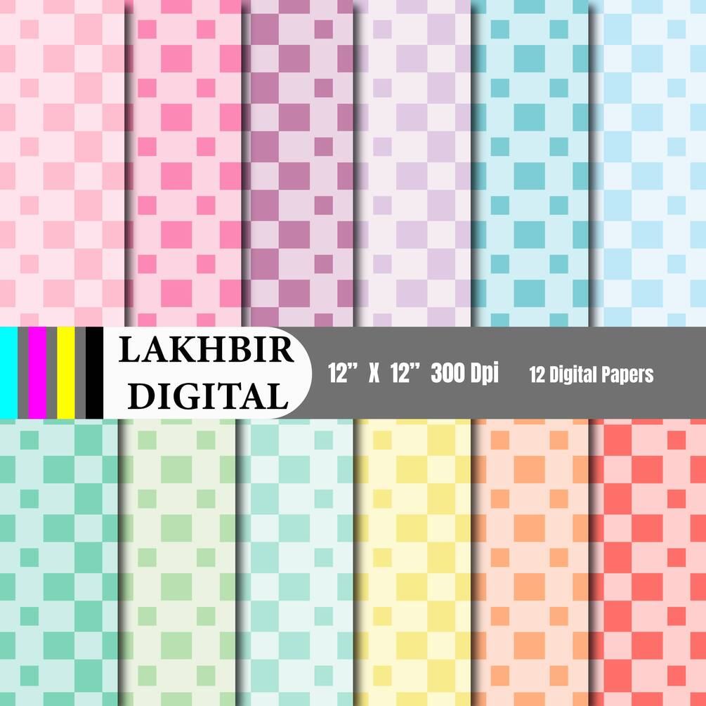 Checkered Charm Digital Paper Pack", a collection of 12 digital ...