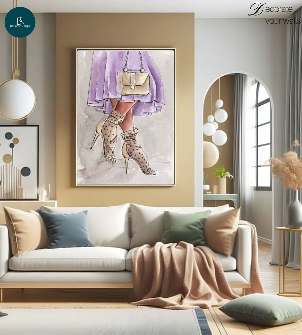 Oeuvre Femme Élégante en Robe Violette | Art Aquarelle Élégance ...