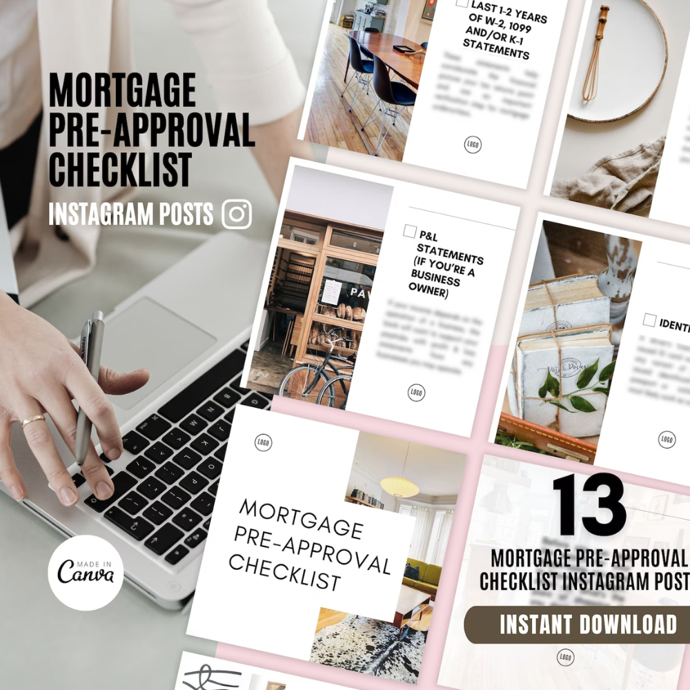 Mortgage Pre-Approval Instagram Posts | Instagram Pack Checklist Posts ...