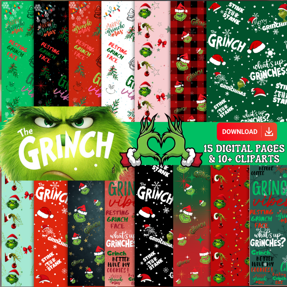 Christmas G-rinch Holiday Digital Papers | Seamless Patterns ...