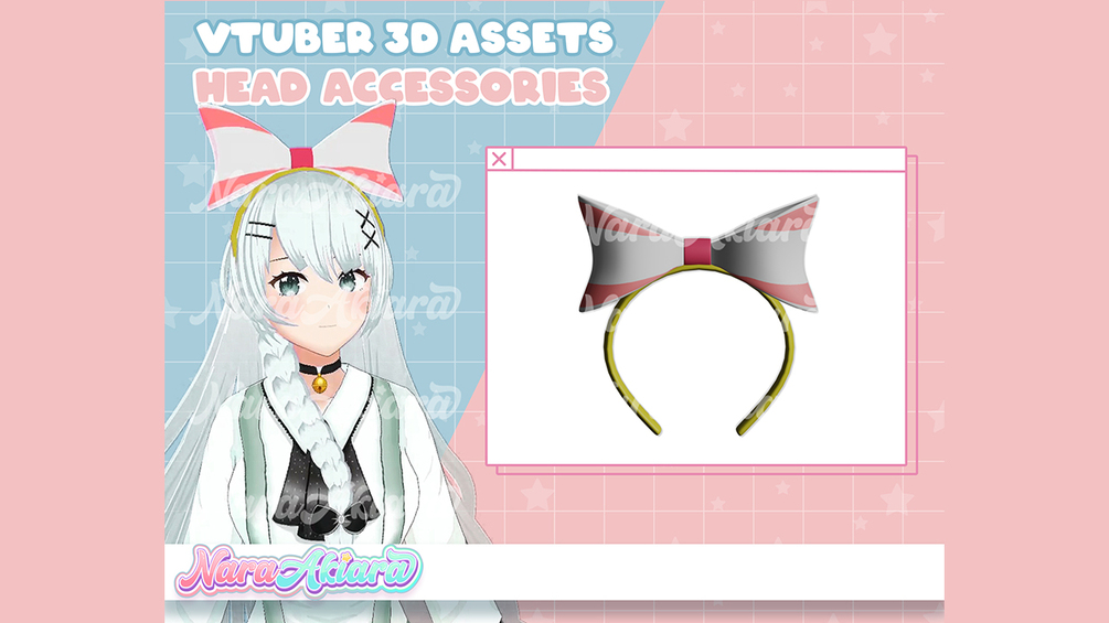 3D Vtuber Assets Head Accessories Pink Ribbon Headbands Vroid ...