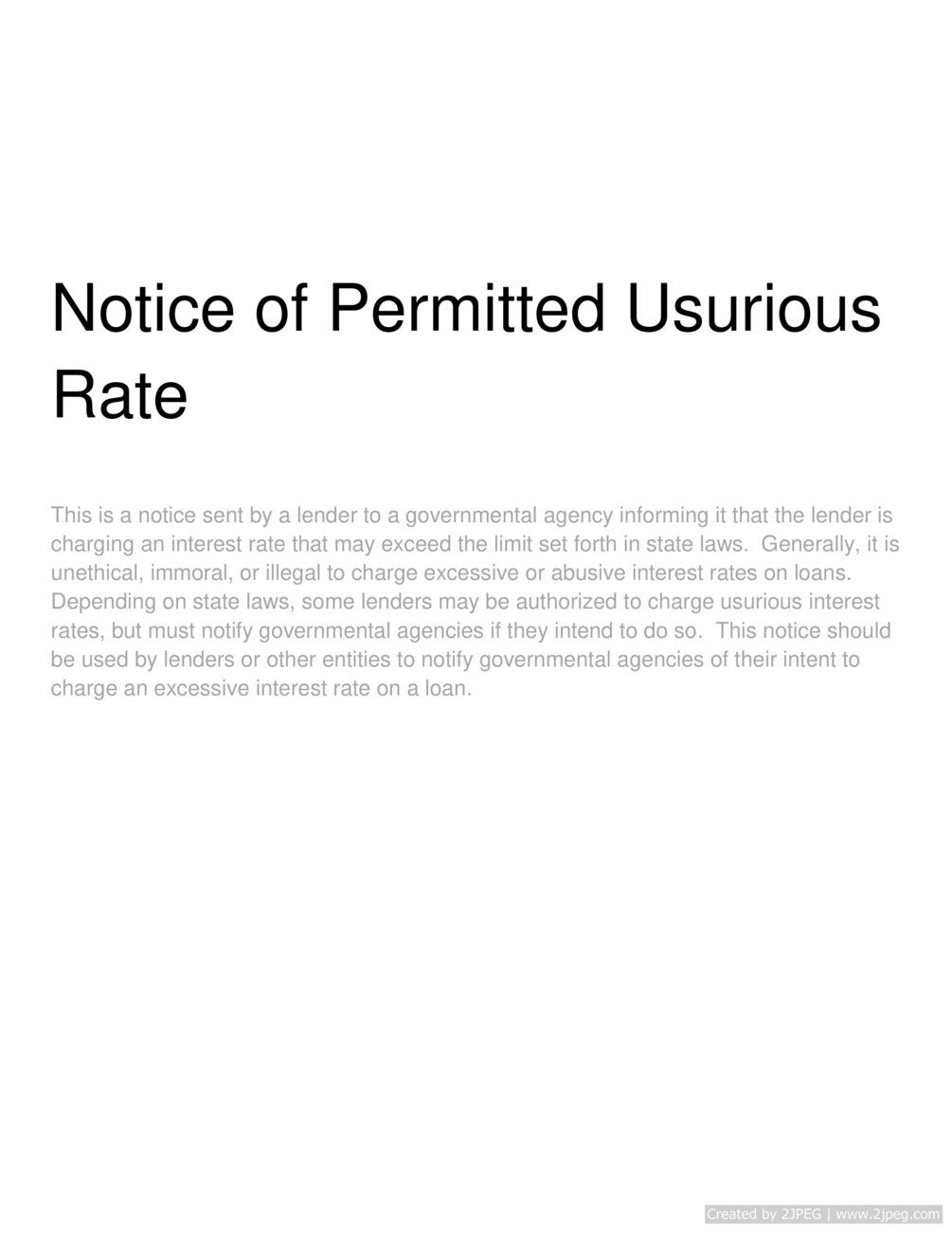 Notice of Permitted Usurious Rate