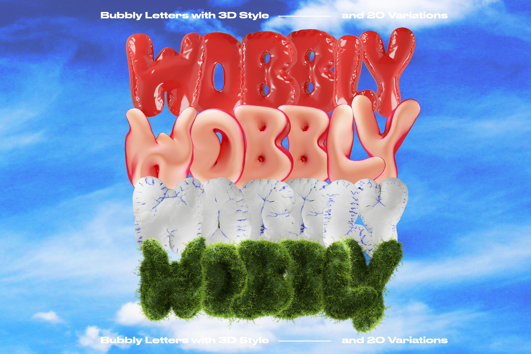 Wobbly | Bubbly Letters with 3D Style and 20 Variations - Dirtybarn