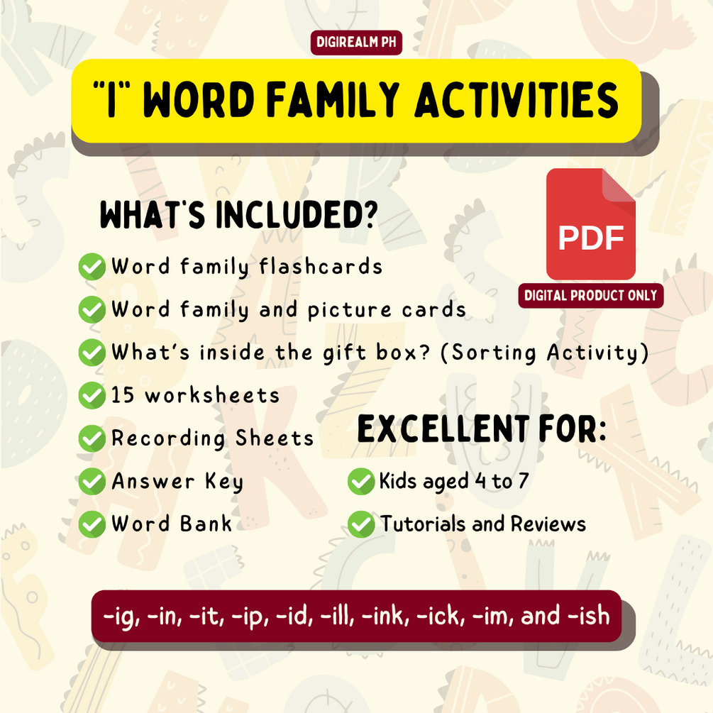 Printable Word Family Activities For Beginning Readers, "I" Word Family ...