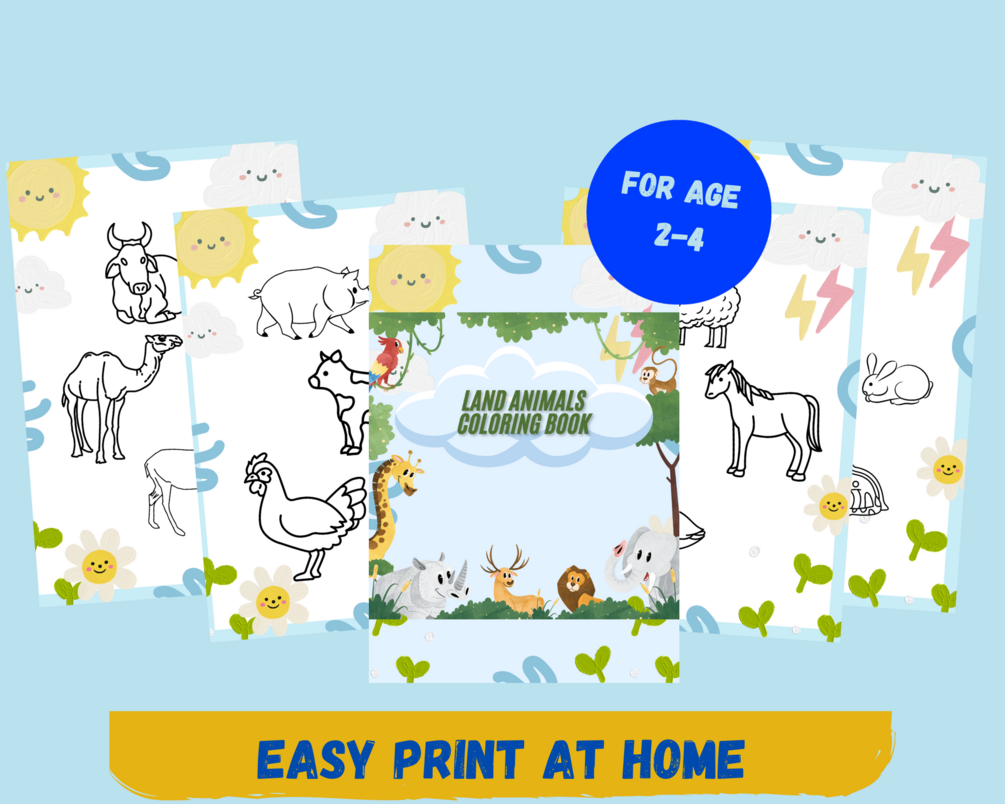 Land Animals Coloring Book For 2-4 Years Old
