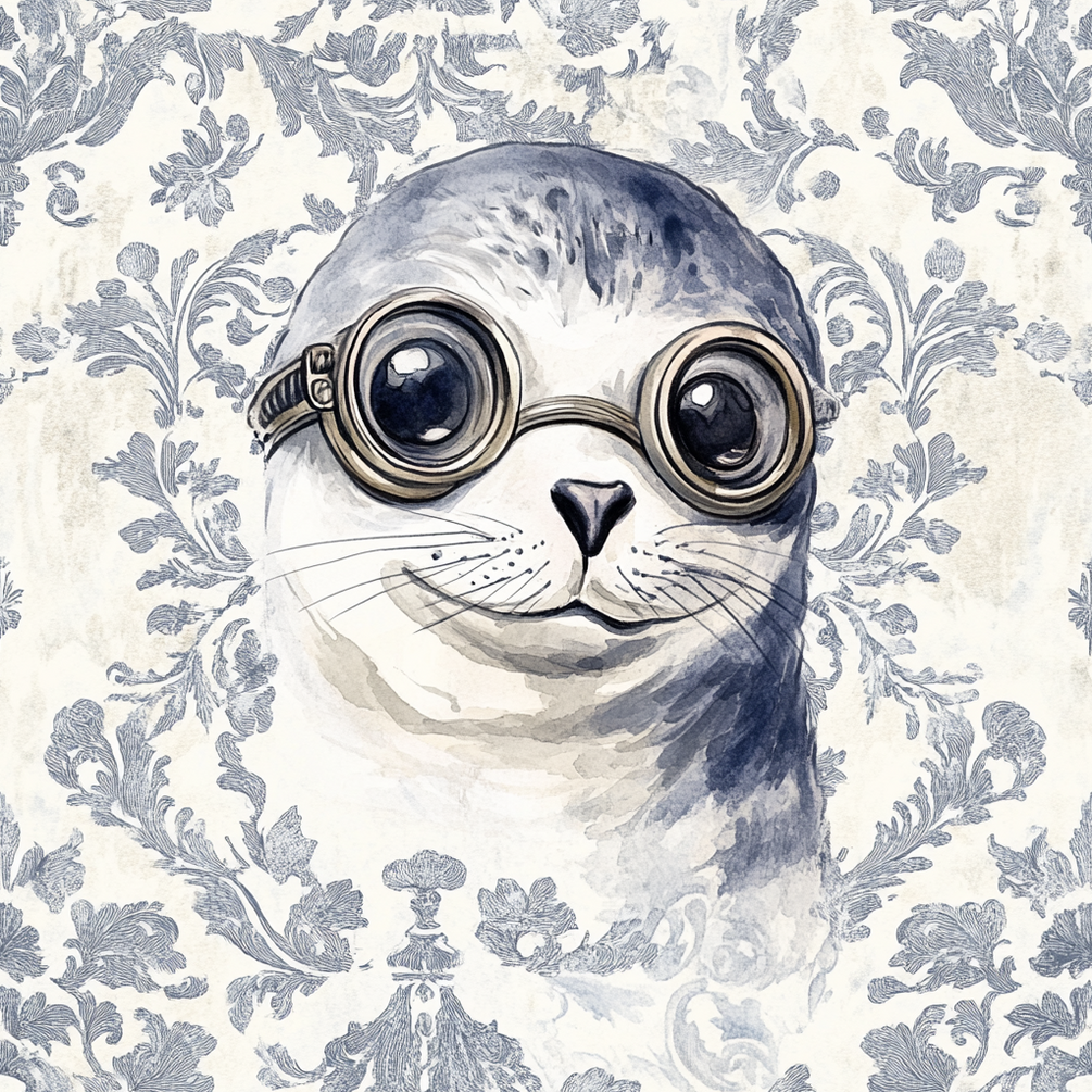 Quirky Repeating Vintage Animal Patterns - Seal & Damask