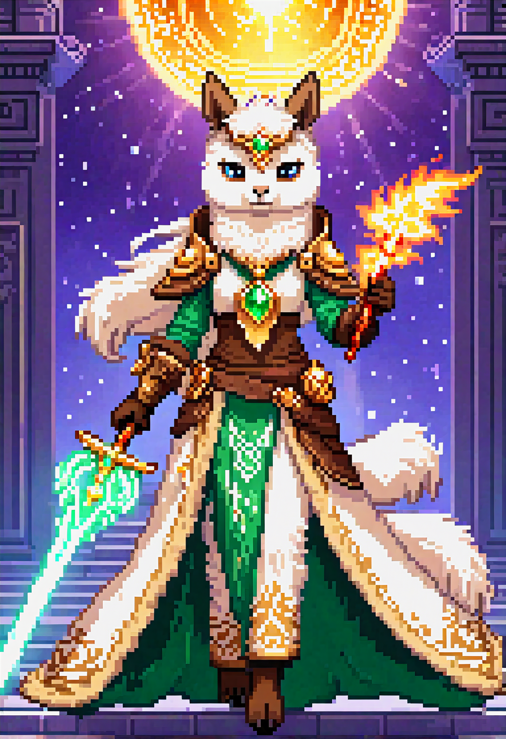LLama Queen - Temple Star - Celestial Fighters - Pixel Art - Wallpaper