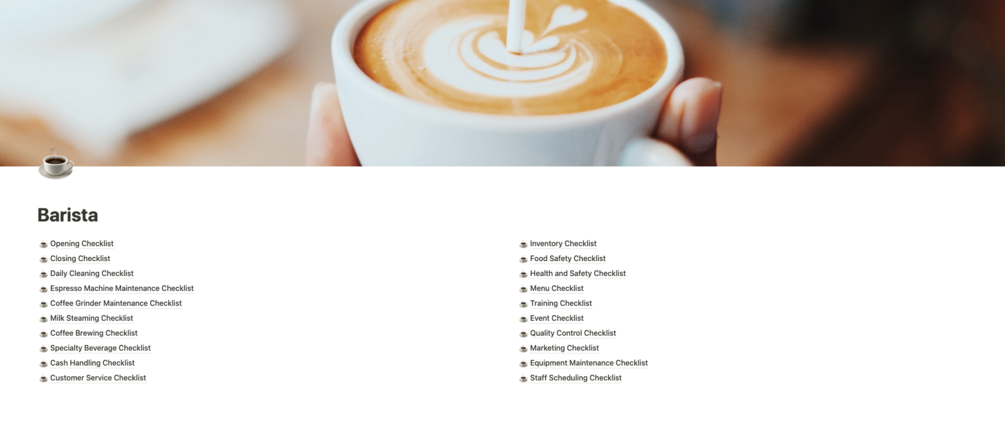 Notion - Barista Checklists