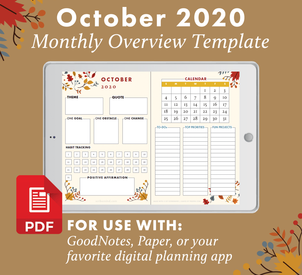 October 2020 Monthly Overview Template