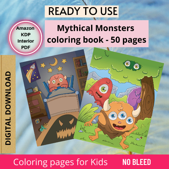 Mythical Monster colouring book for kids.
