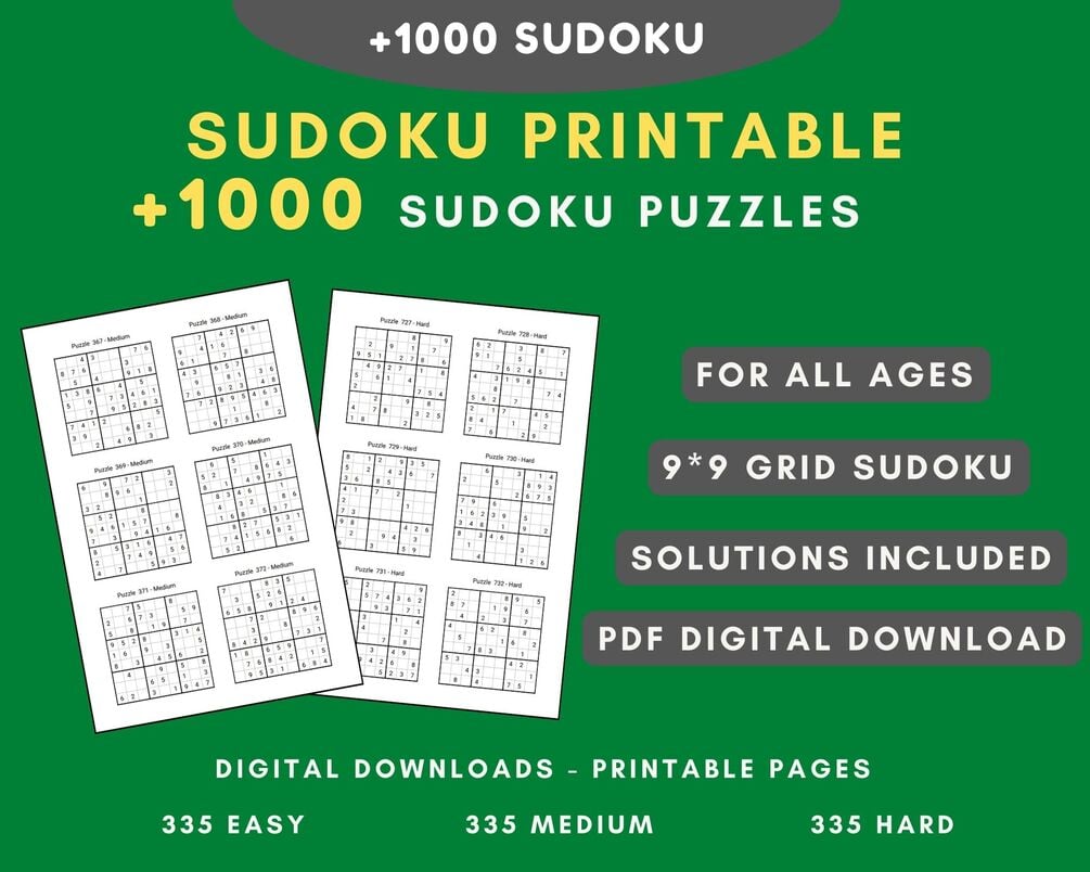SUDOKU PRINTABLE, +1000 SUDOKU PUZZLES, FROM EASY TO HARD WITH FULL ...