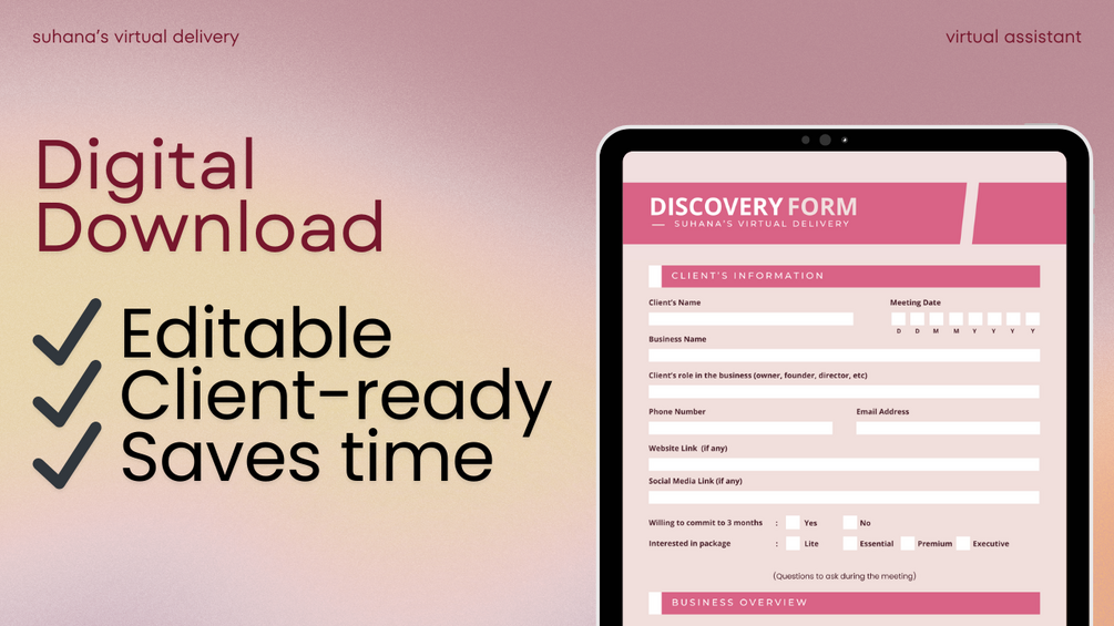 Editable Discovery Form for Virtual Assistant use