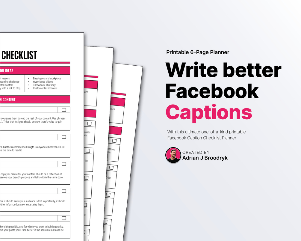 Facebook Caption Printable Checklist