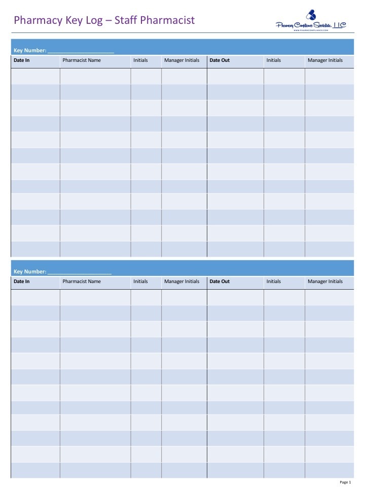 Key Log - Staff and Float Pharmacist