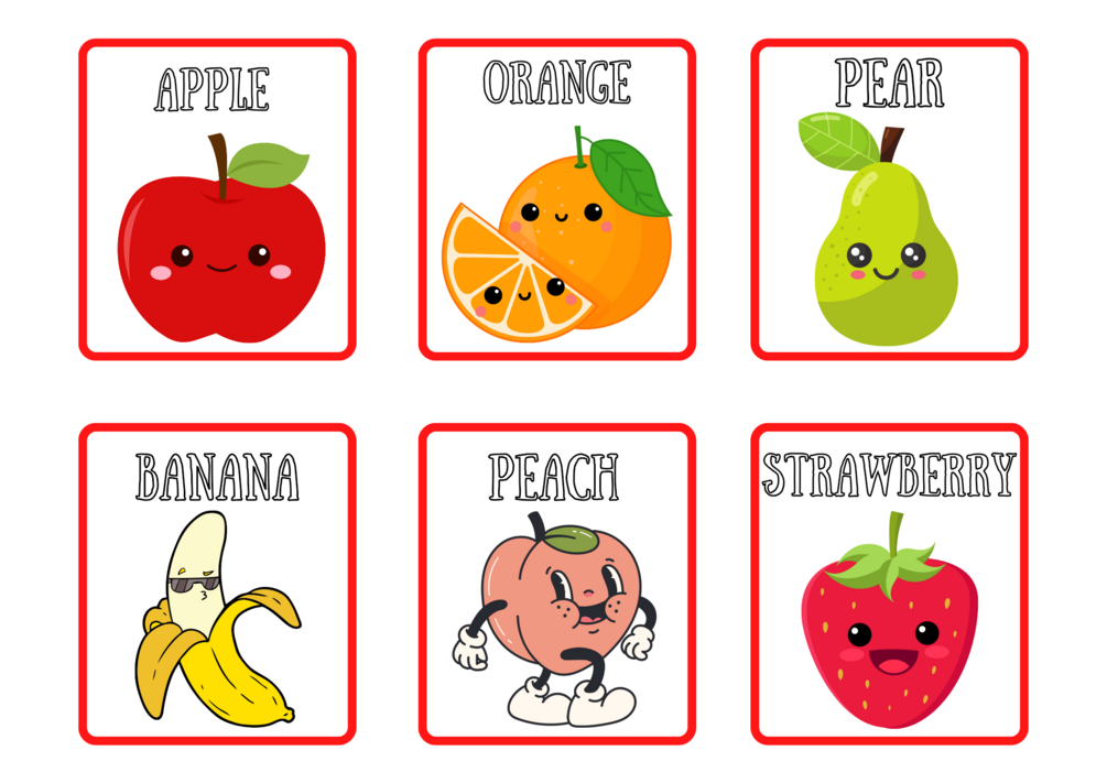 Vibrant fruit flashcards for kids