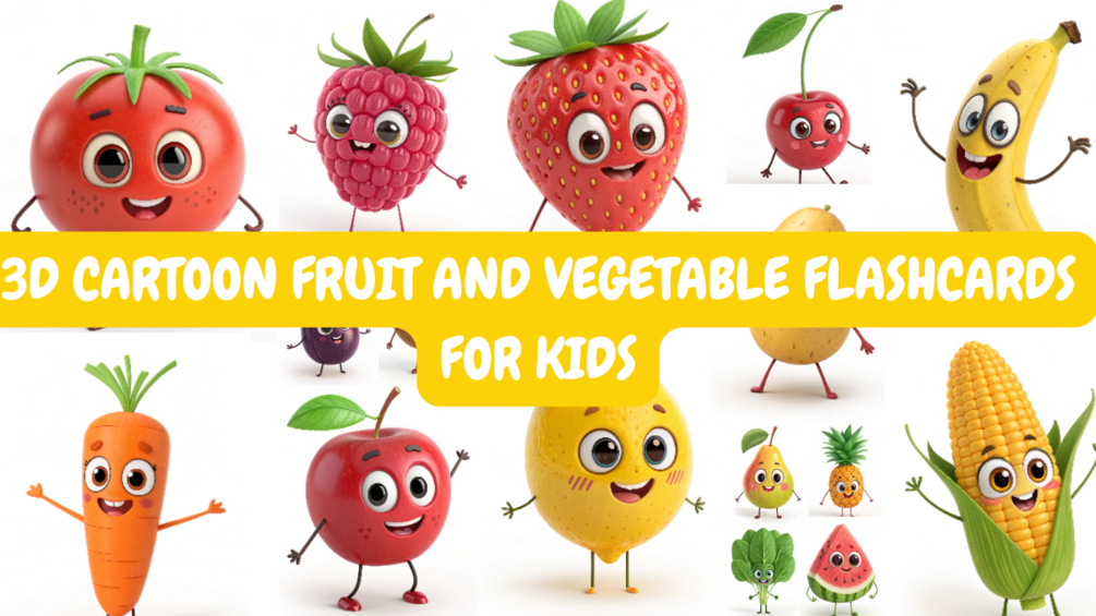3D Fruit and Vegetable Flashcards for Kids