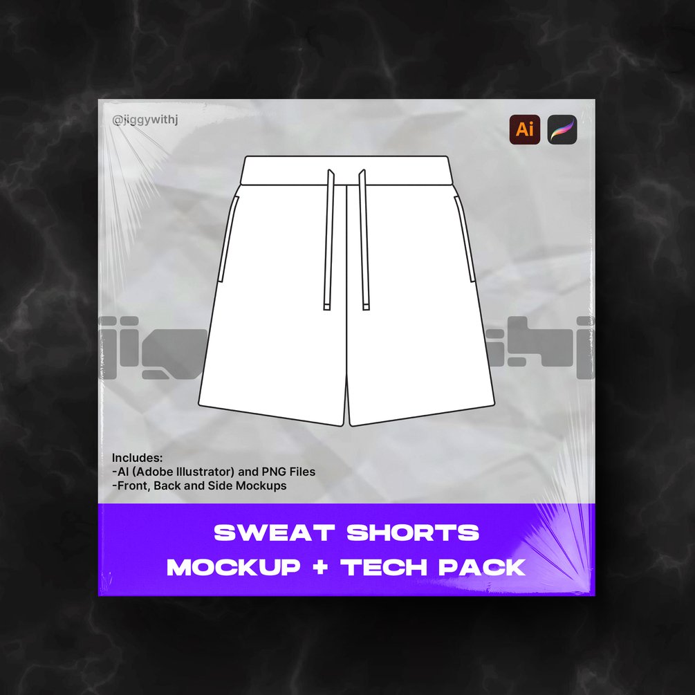 SWEAT SHORTS MOCKUP + TECH PACK