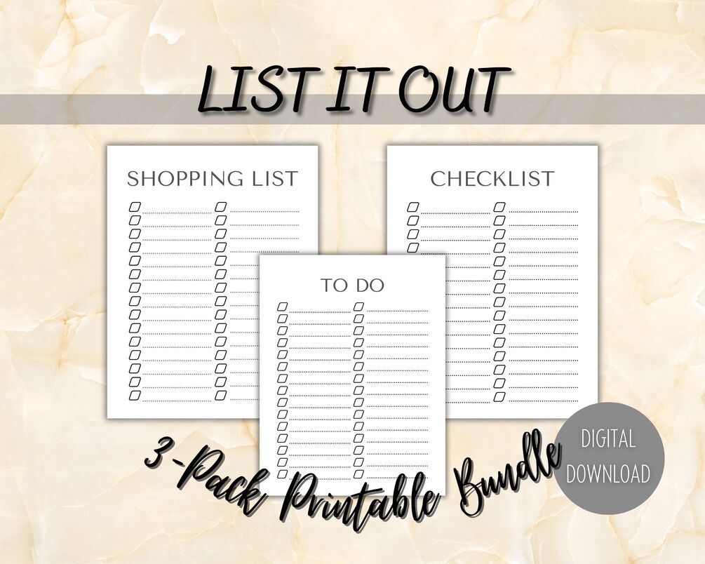 Minimalist checklist, shopping list and To do list, Printable ...