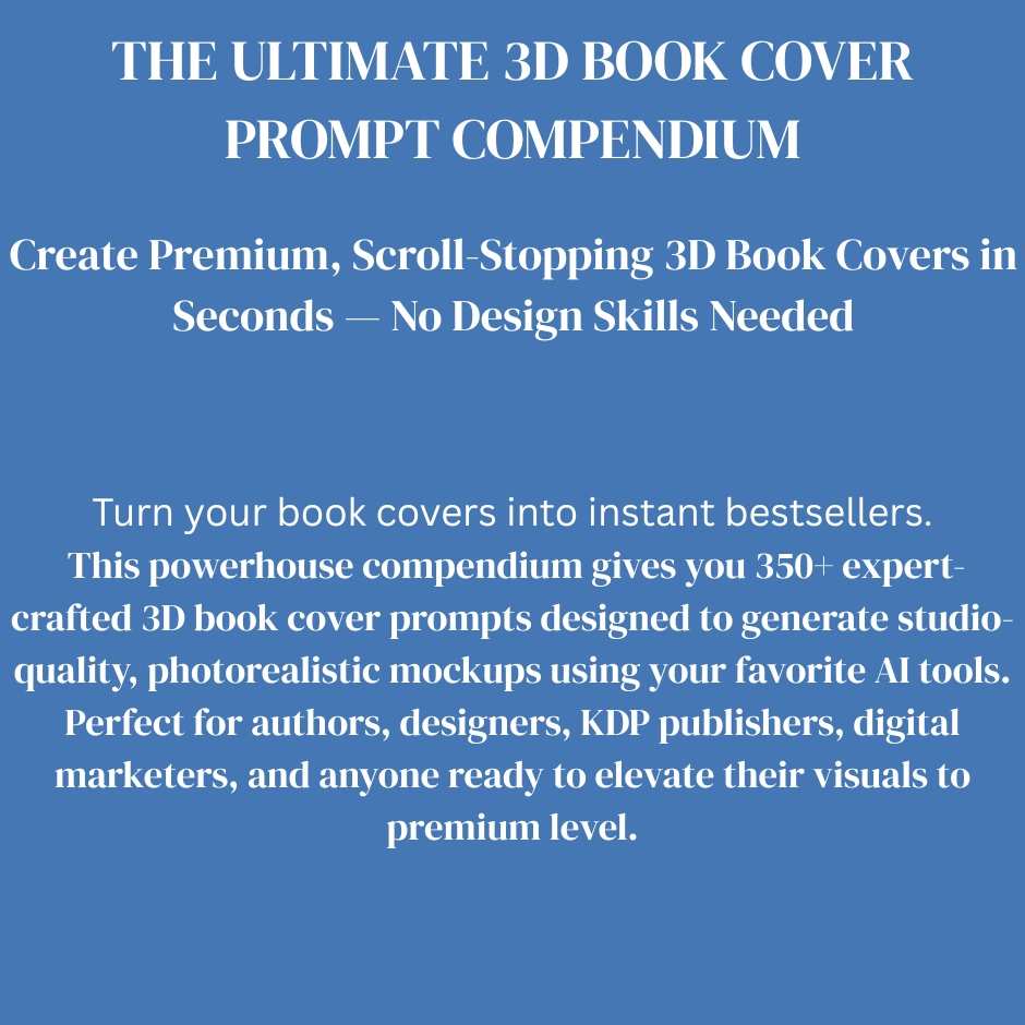 THE ULTIMATE 3D BOOK COVER PROMPT COMPENDIUM ( Beginner Friendly Prompt)